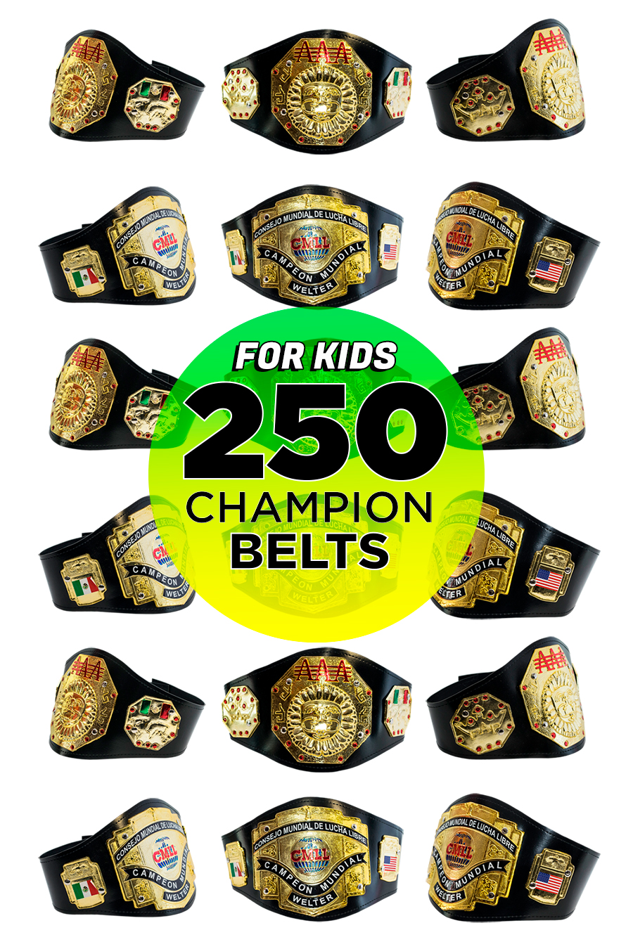 Wholesale pack 250 wrestling Kids Champion Belts - WonderMasks